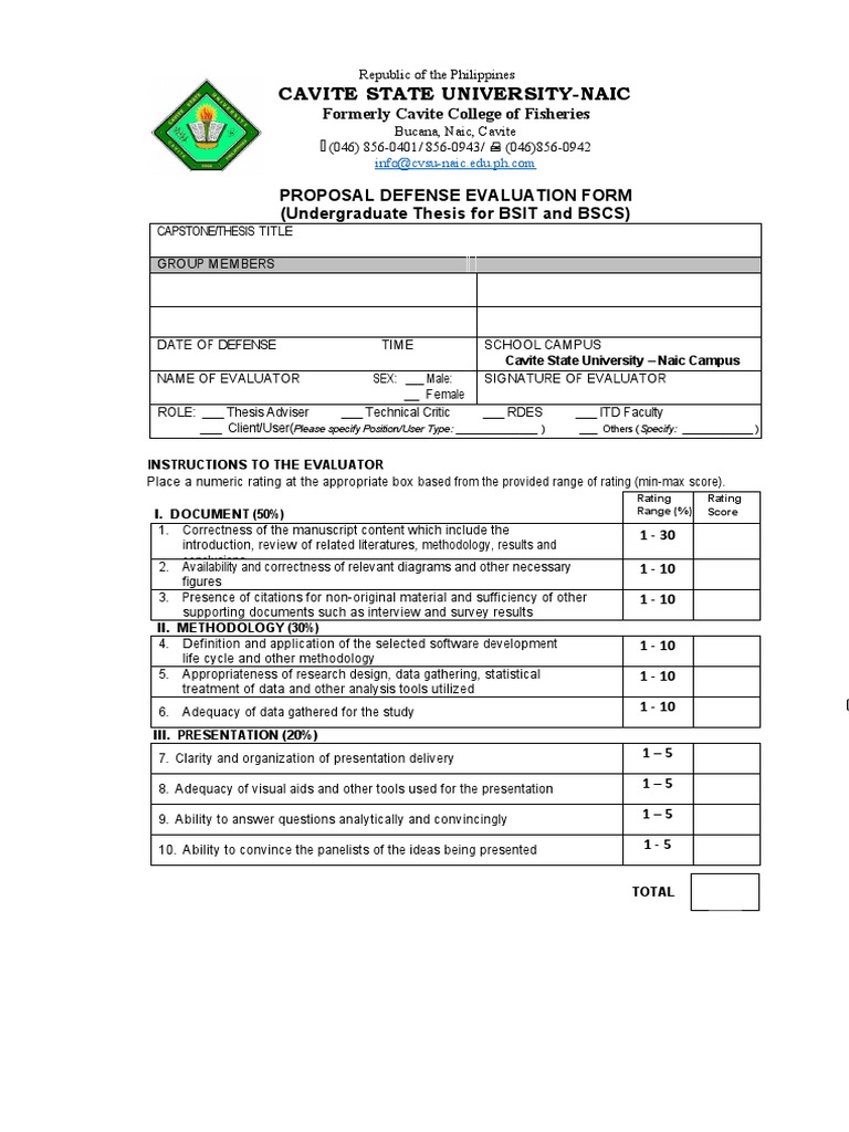 Thesis Proposal Defense Evaluation Form | PDF | Thesis | Data
