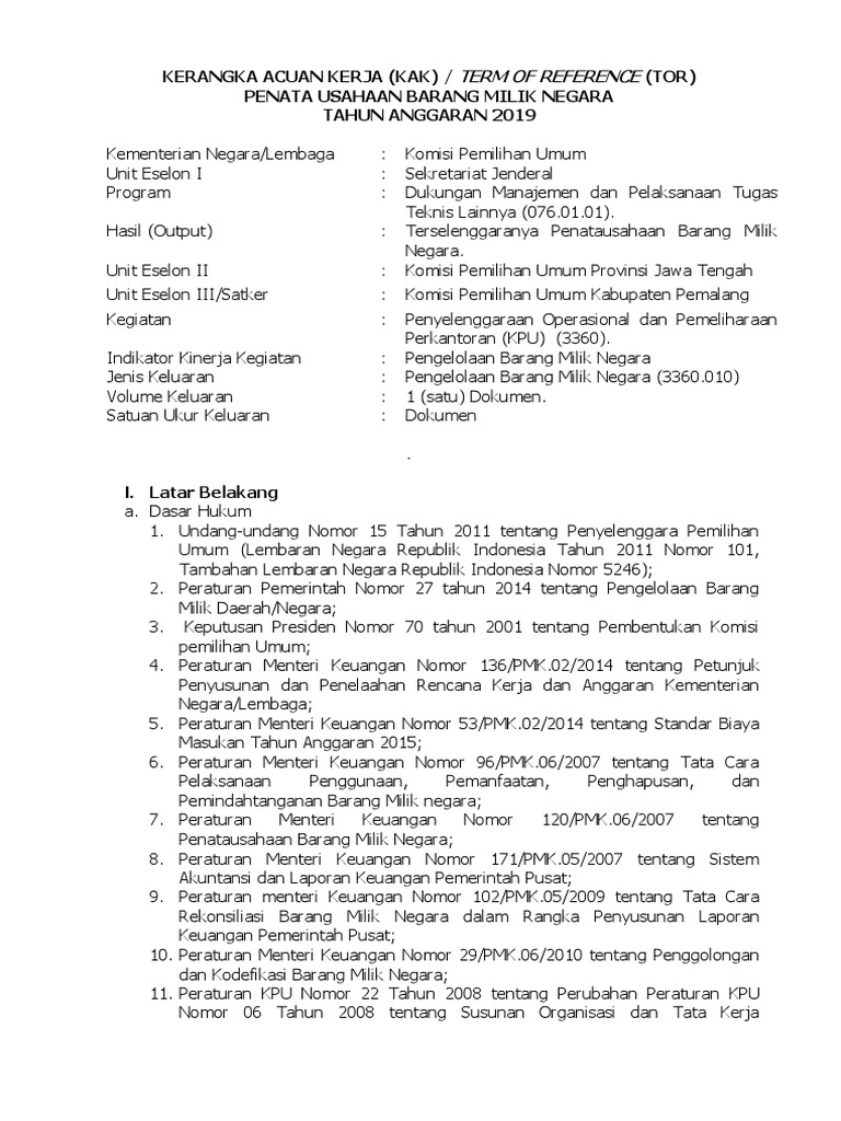 Latar Belakang Penatausahaan BMN KPU | PDF