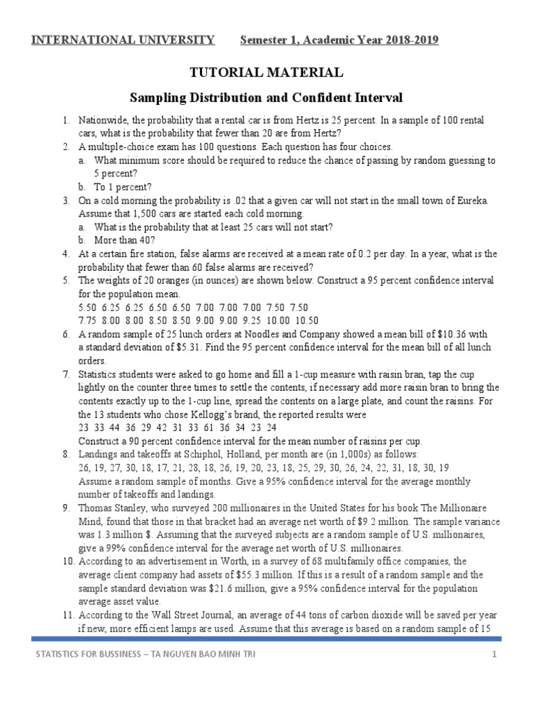 Tutorial Material Sampling Distribution and Confident Interval | Download Free PDF | Confidence ...