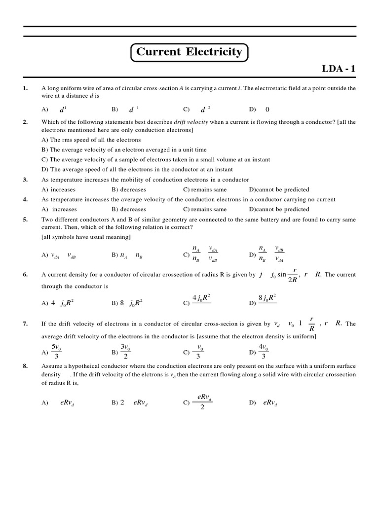 Current Electricity Concepts and Questions | PDF | Electrical ...