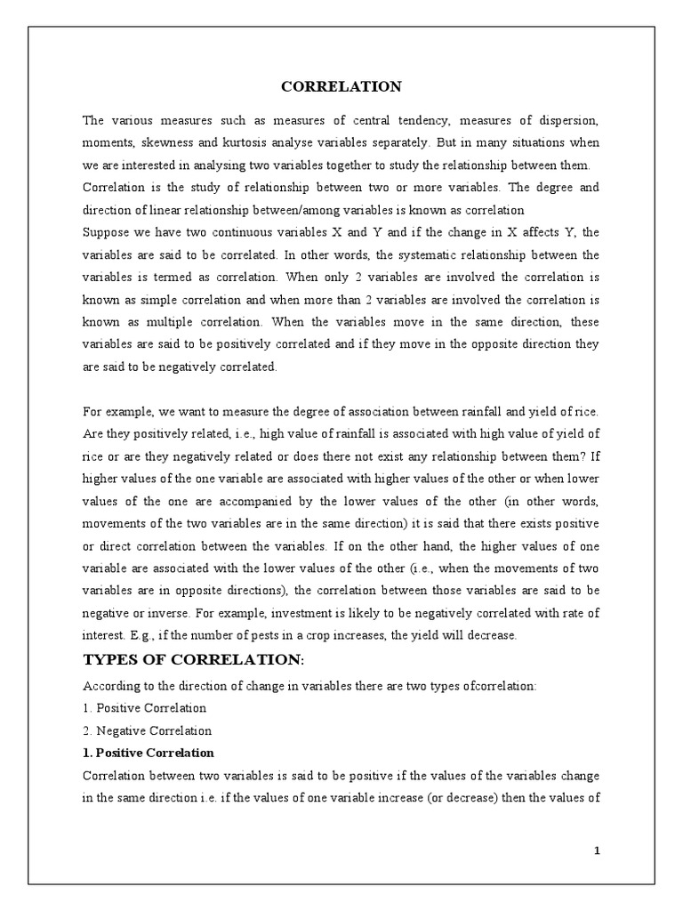 Correlation Notes Pdf Correlation And Dependence Statistical Analysis