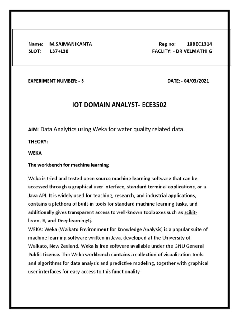 Iot Domain Analyst-Ece3502: Data Analytics Using Weka For Water Quality ... Iot Domain Analyst-Ece3502: Data Analytics Using Weka For Water Quality ...