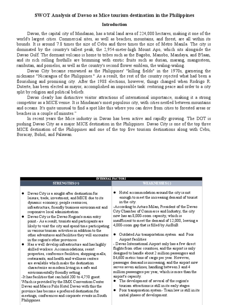 SWOT Analysis of Davao As Mice Tourism Destination | PDF | Mindanao ...