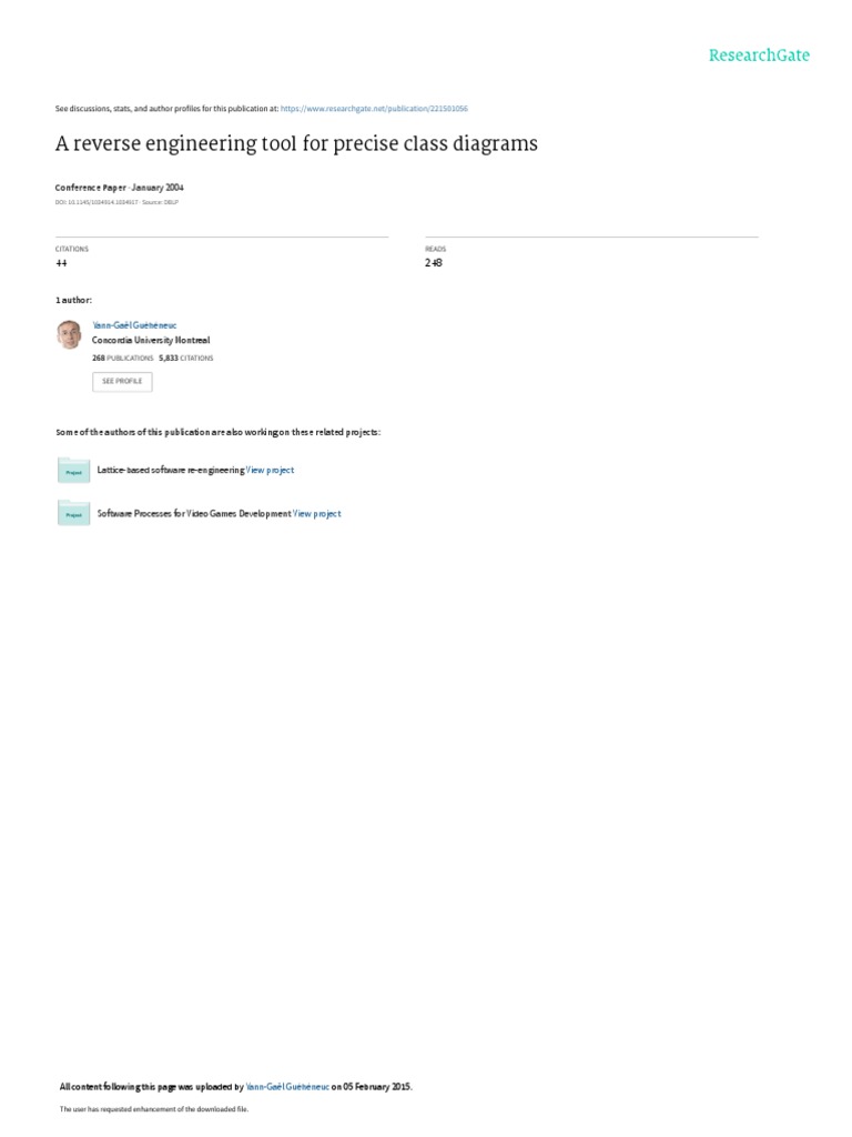 A Reverse Engineering Tool For Precise Class Diagrams: January 2004 ...