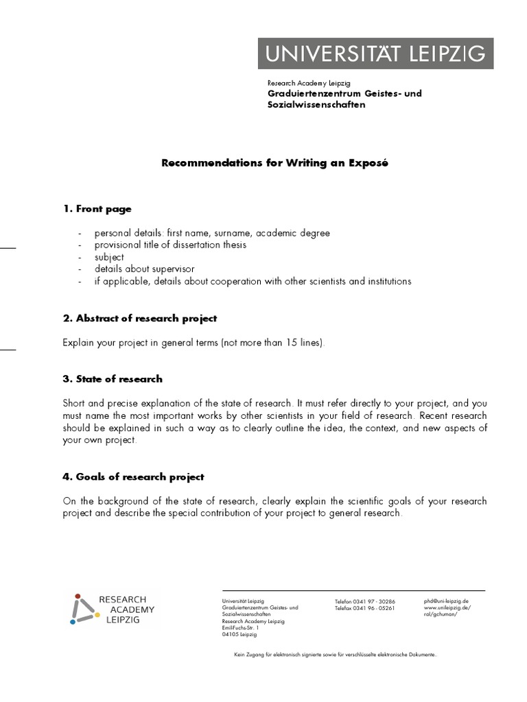 Recommendations For Writing An Exposé: 1. Front Page | PDF | Thesis ...