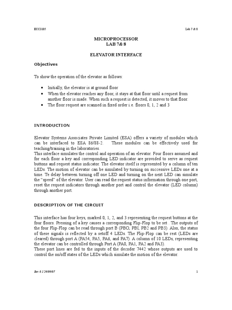 Microprocessor LAB 7& 8 Elevator Interface: Objectives | PDF | Elevator ...