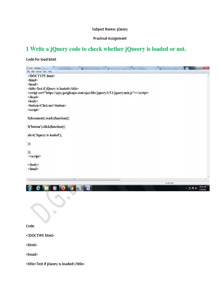 1 Write A Jquery Code To Check Whether Jqueery Is Loaded or Not | PDF ...