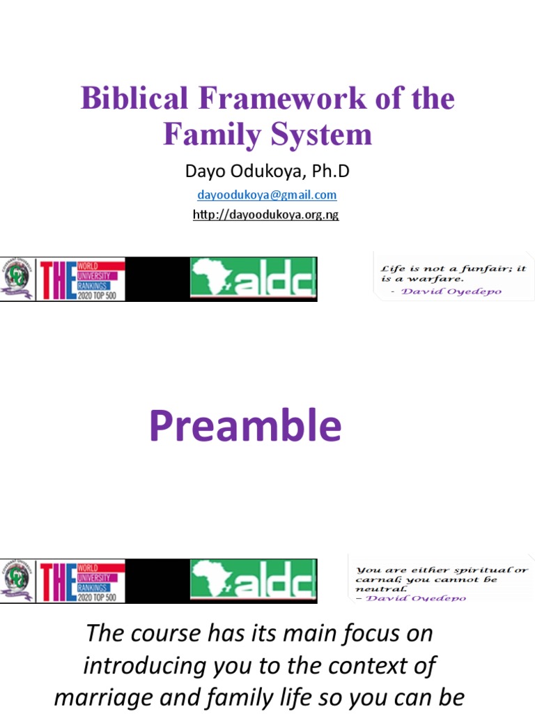 Biblical Framework of The Family System: Dayo Odukoya, PH.D | PDF ...