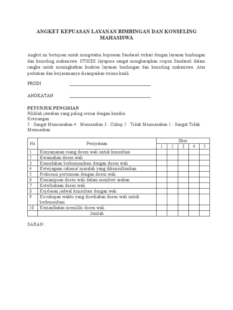 Kuisoner Kepuasan Layanan Bimbingan Konseling | PDF | Karier ...
