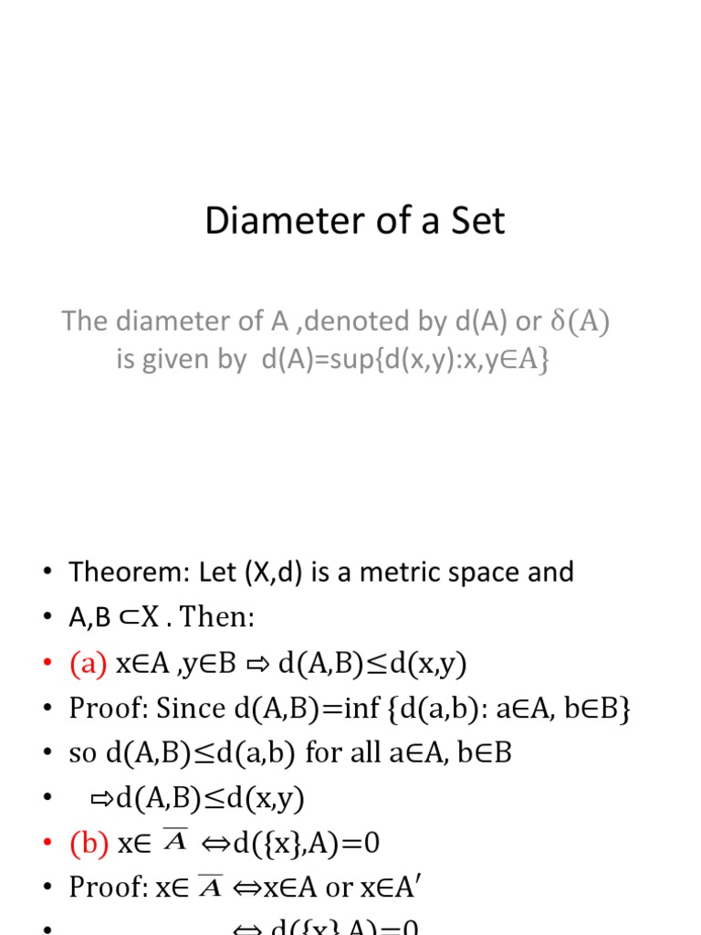 Properties of Diameter of A Set | PDF | Algebra | Topology