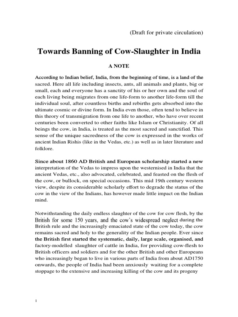 Towards Banning of Cow-Slaughter in India: (Draft For Private ...