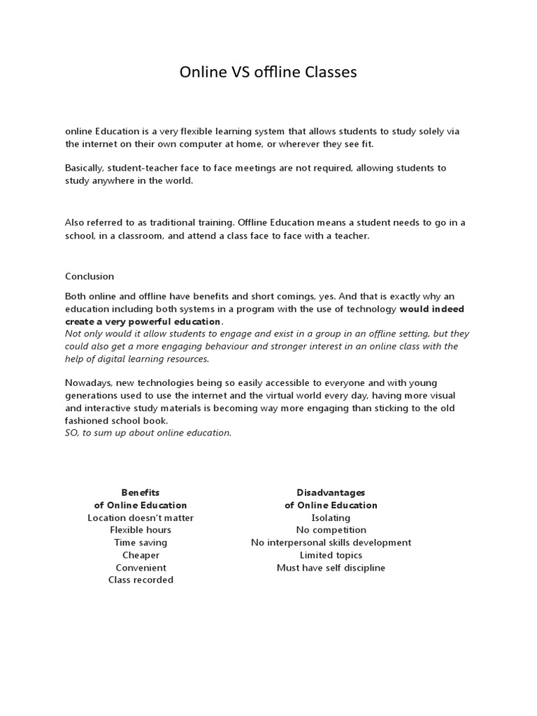 Online VS Offline Classes: Create A Very Powerful Education | PDF