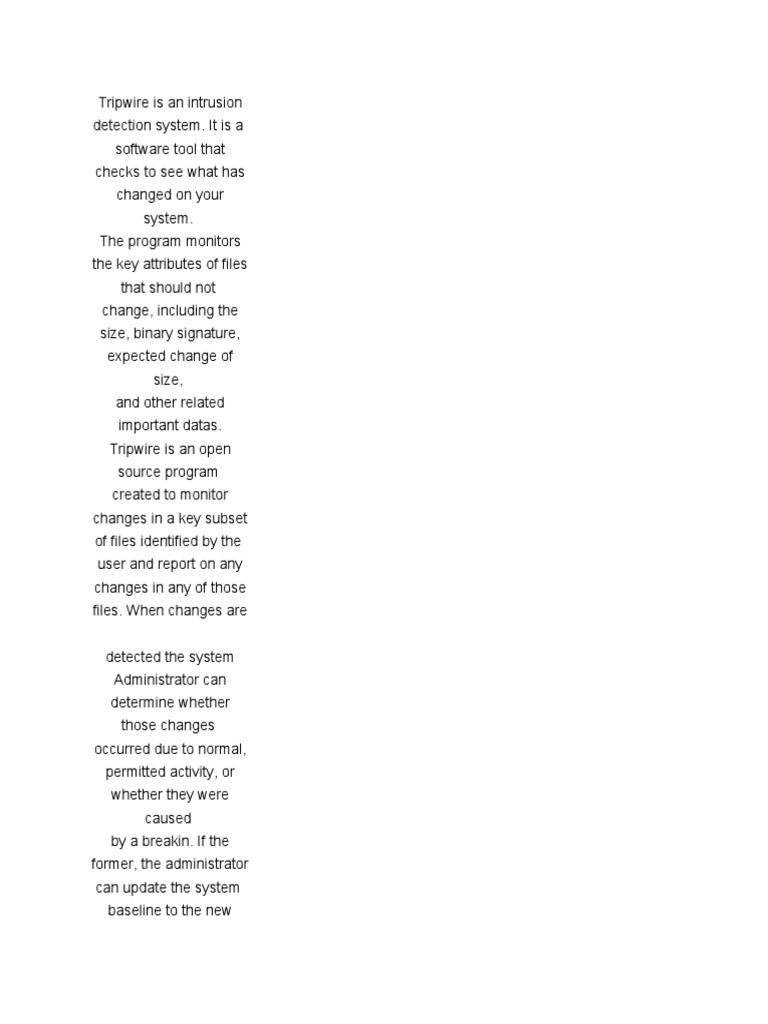 Tripwire Is An Intrusion Detection System | PDF | Computers