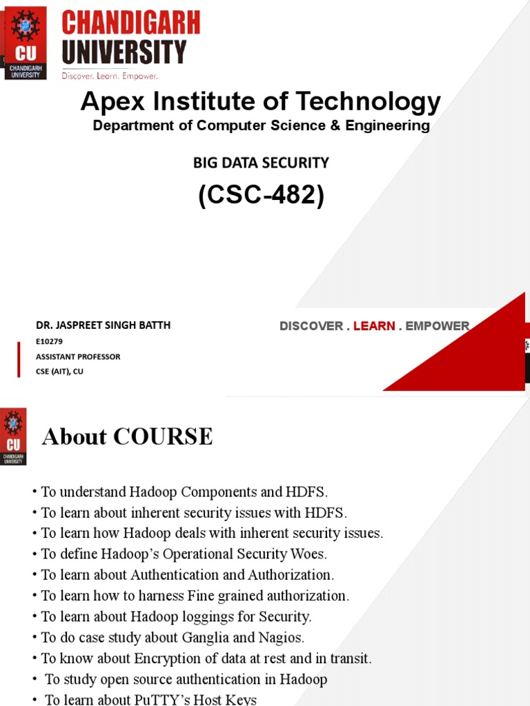 Apex Institute of Technology: Big Data Security | PDF | Apache Hadoop | Replication (Computing)