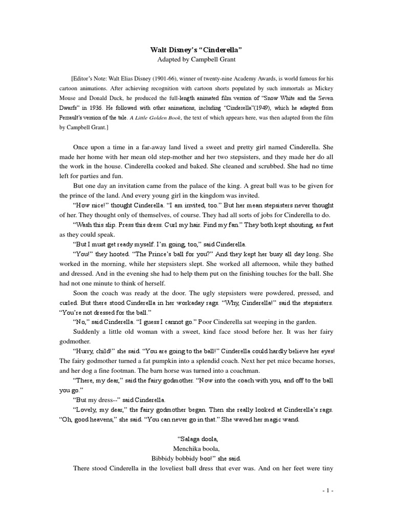 English 123 Disney Cinderella | PDF | Cinderella | Walt Disney