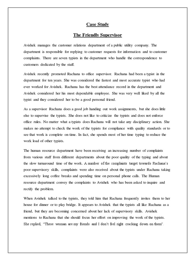 Case Study The Friendly Supervisor | PDF | Supervisor | Human Nature