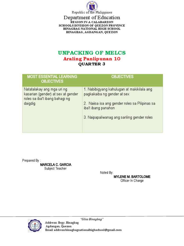 Unpacking of Melcs Quarter 3 | PDF