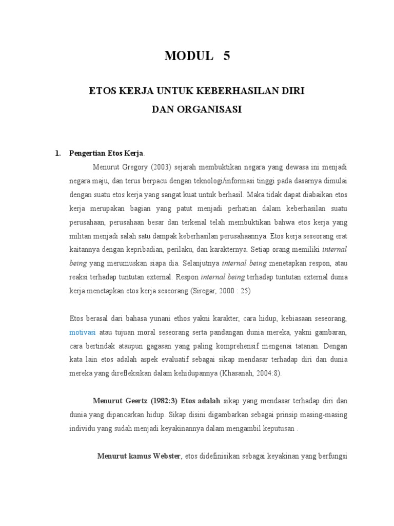 Modul 5. Etos Kerja Untuk Keberhasilan Diri | PDF | Karier & Perkembangan | Sains & Matematika