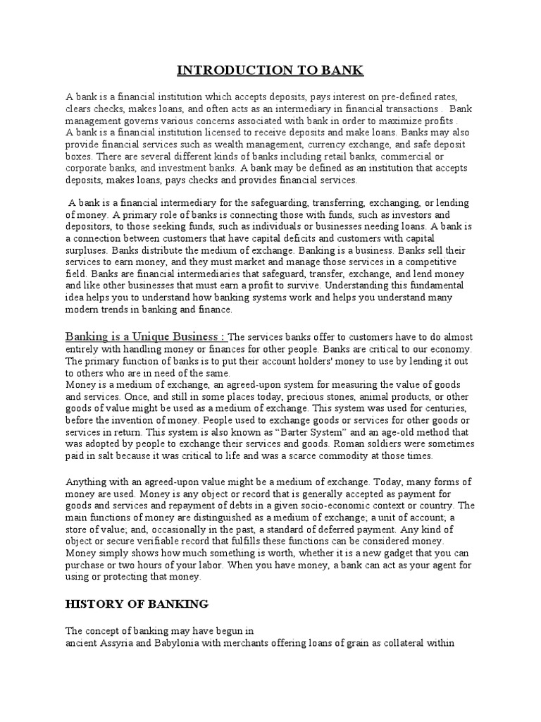 Introduction To Bank | PDF | Money | Institutional Investors