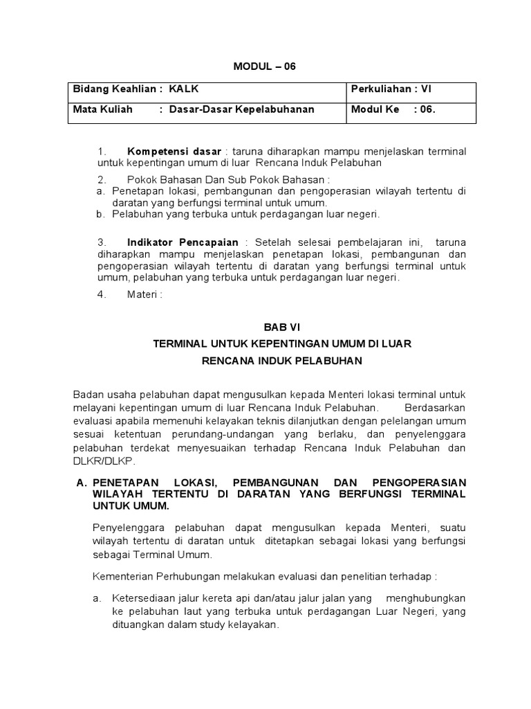 Modul 06.01 Dasar Dasar Kepelabuhanan 01 | PDF