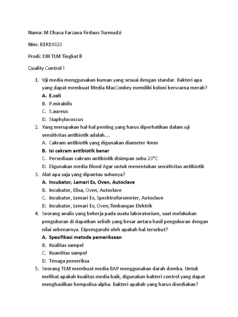 Soal QC (Dhava Farzana) | PDF | Sains & Matematika