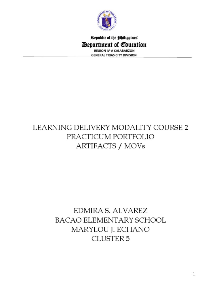 Learning Delivery Modality Course 2 Practicum Portfolio Artifacts / Movs | PDF | Distance ...