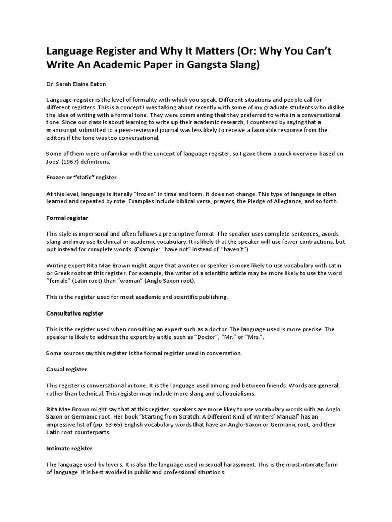 Language Register and Why It Matters | PDF | Anglo Saxons | English ...