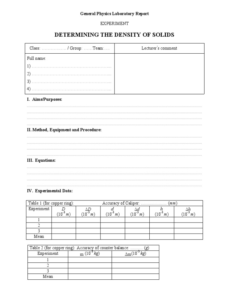 Lab1 Report | PDF | Experiment | Density