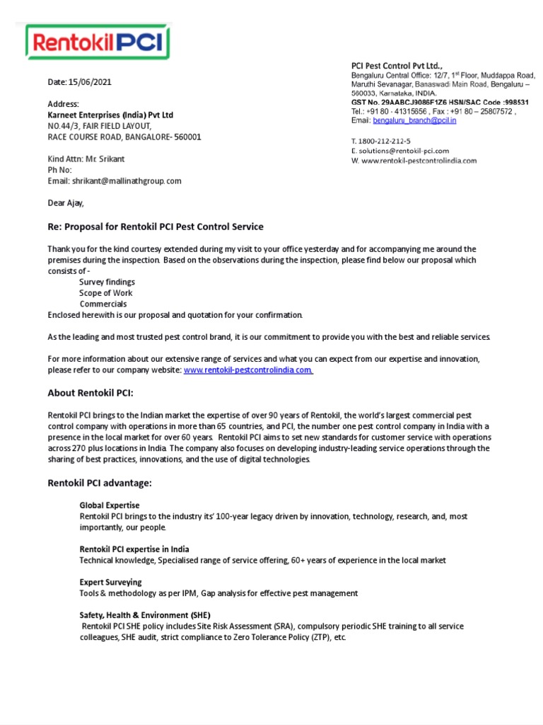Re: Proposal For Rentokil PCI Pest Control Service | PDF | Expert ...