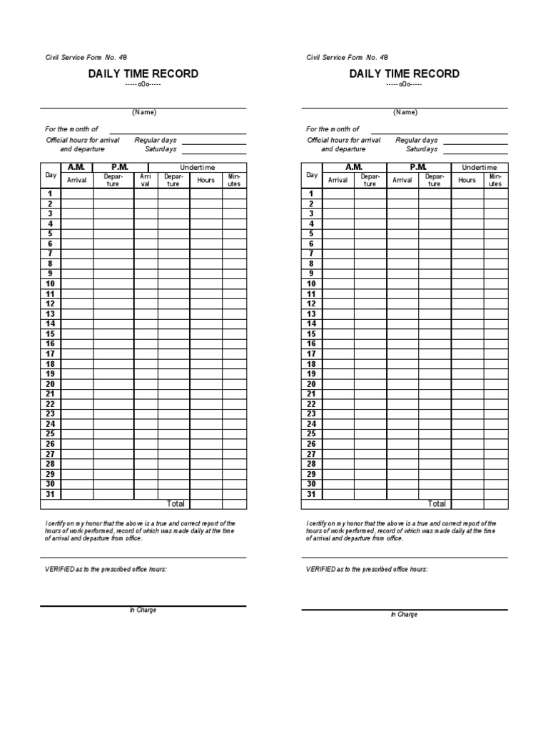 Daily Time Record Daily Time Record | PDF