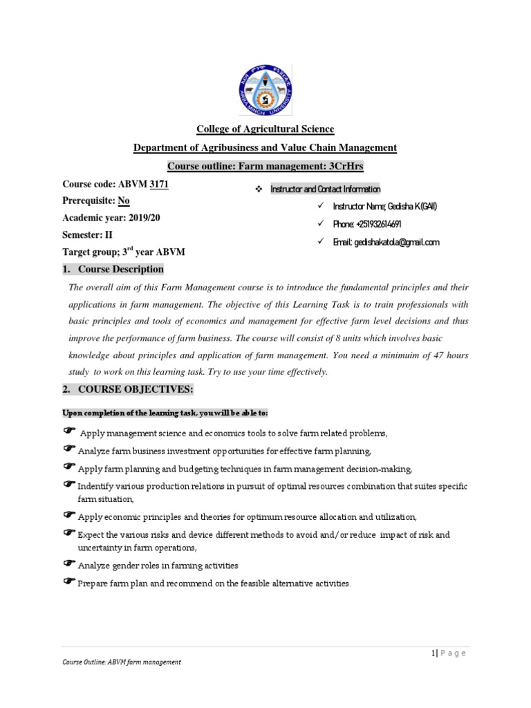 Farm Management Course Outline | PDF | Decision Making | Risk