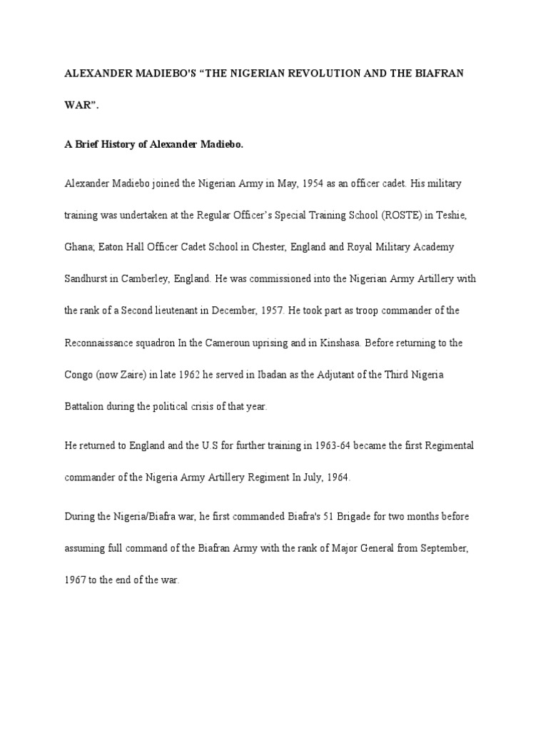 Alexander Madiebo'S "The Nigerian Revolution and The Biafran WAR" | PDF ...