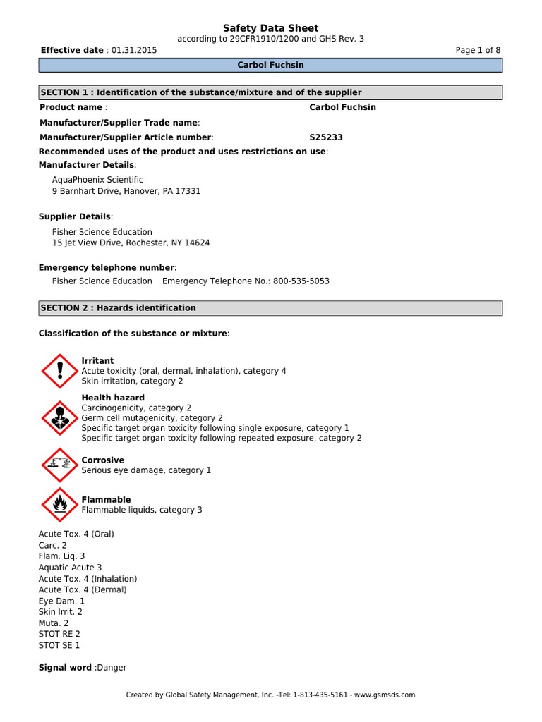 Karbol Fuchsin | PDF | Toxicity | Hazardous Waste