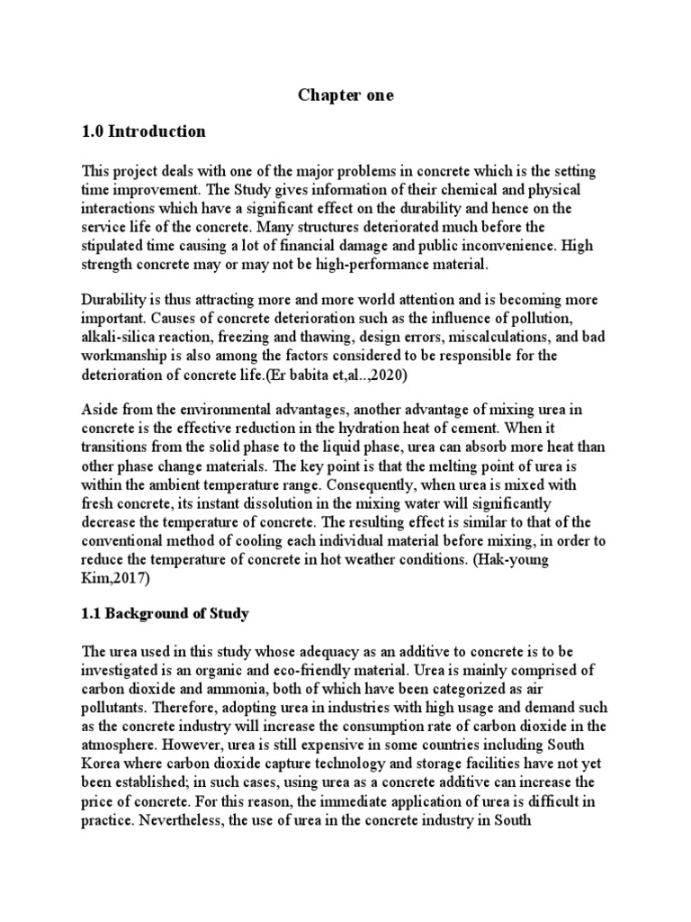 Chapter One: 1.1 Background of Study | PDF | Urea | Concrete
