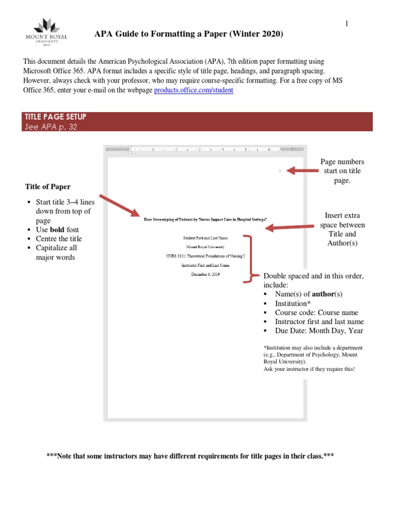APA - Guide - To - Paper - Formatting - W20-Final - Mount Royal | PDF ...