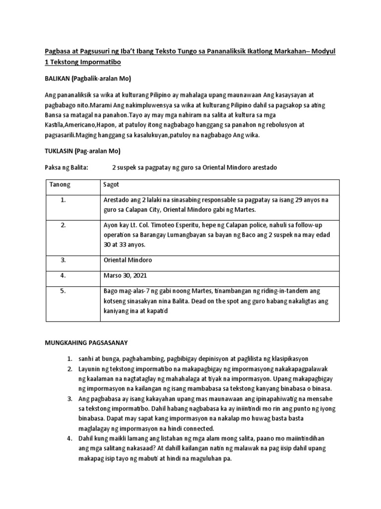 Pagbasa at Pagsusuri NG Iba | PDF