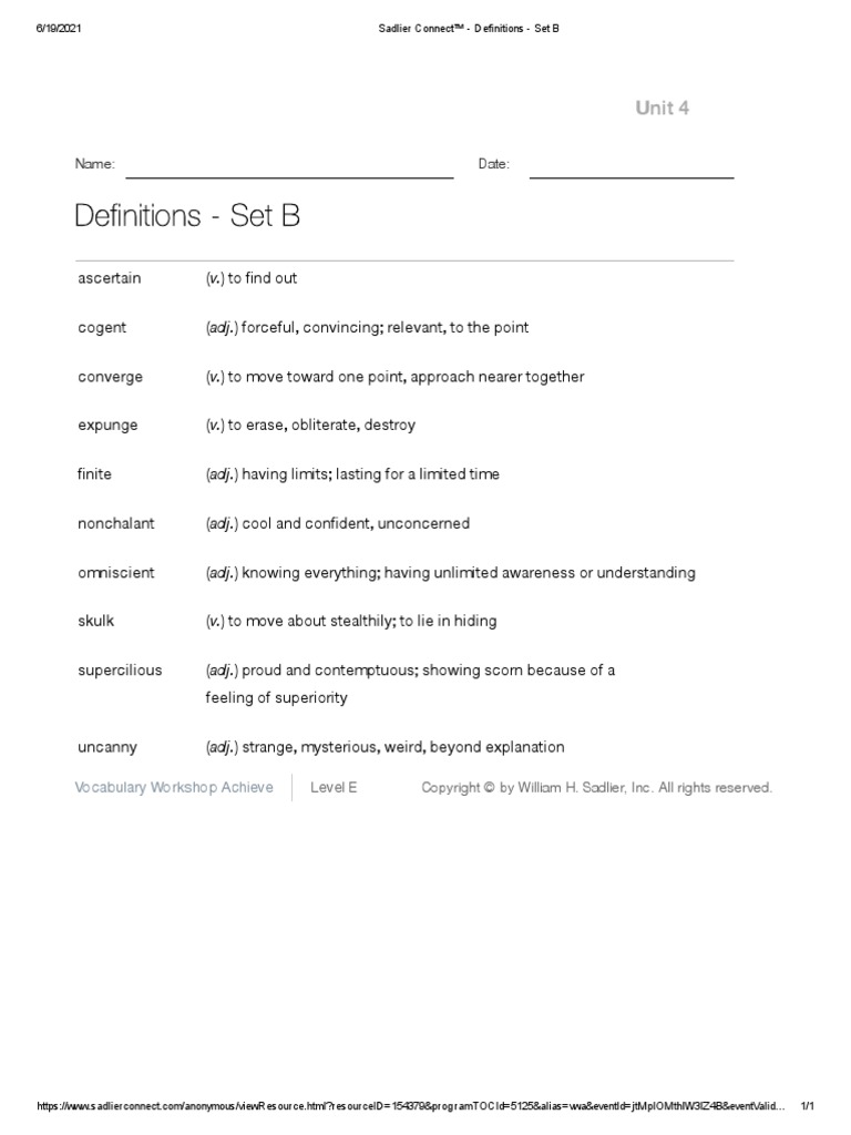 5-Sadlier Connect™ - Definitions - Set B | PDF