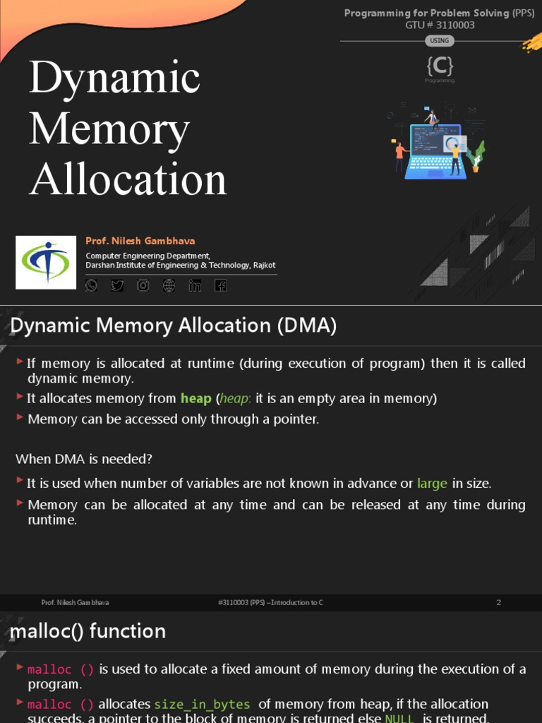 Dynamic Memory Allocation: Prof. Nilesh Gambhava | PDF | Pointer (Computer Programming ...