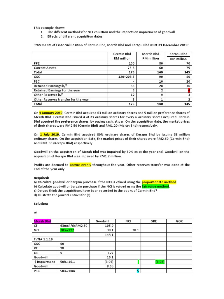 Exercise Full and Partial Goodwill CMK Q&A | PDF | Goodwill (Accounting ...