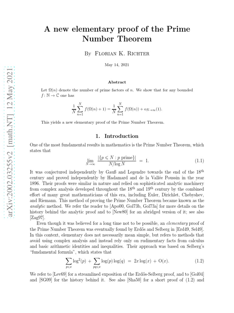A New Elementary Proof of The Prime Number Theorem: by Florian K ...