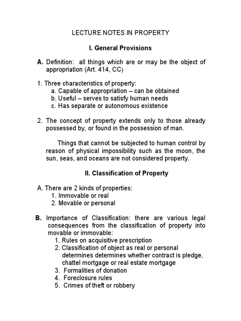 I. General Provisions A. Definition: All Things Which Are or May Be The ...
