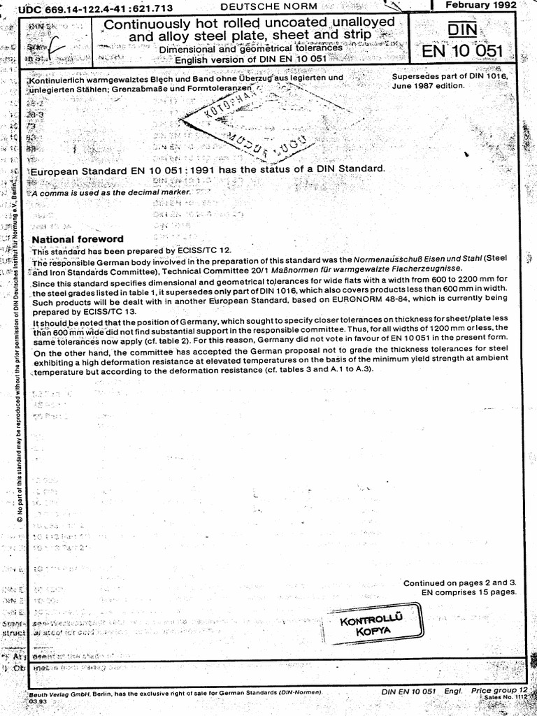 Din en 10051-92 | PDF