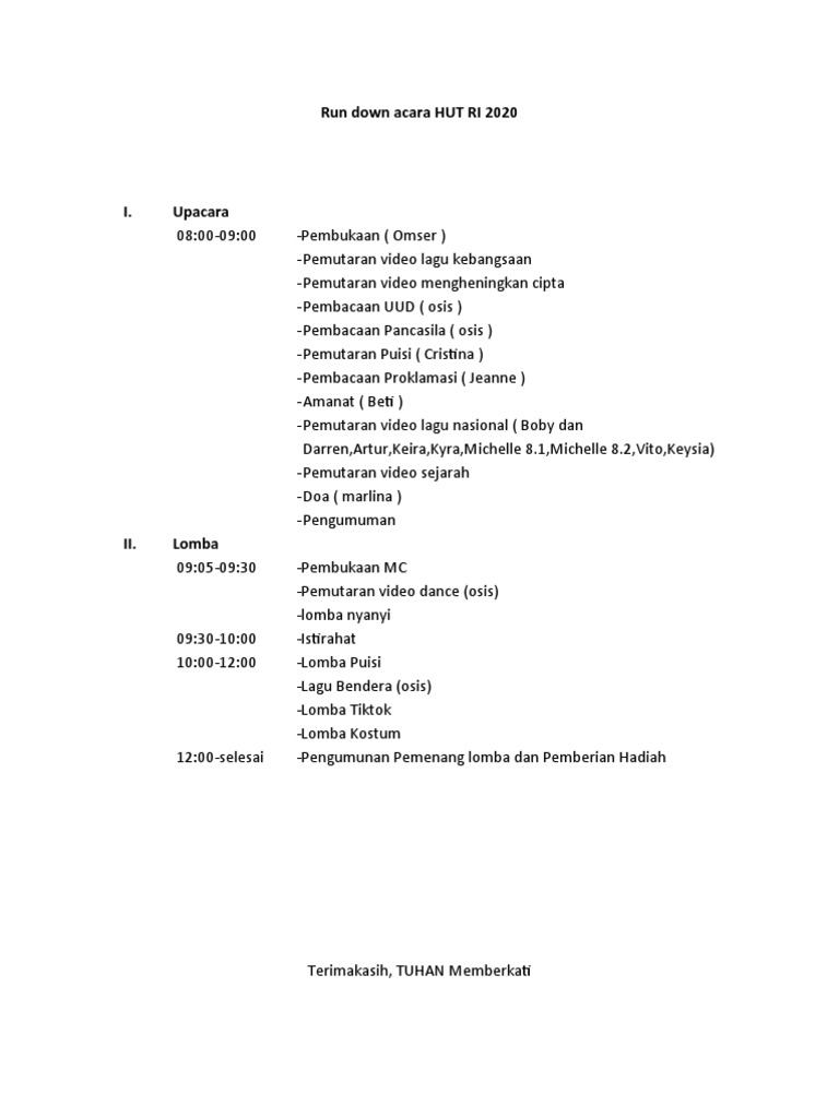 Contoh Rundown Acara Hut Ri | PDF
