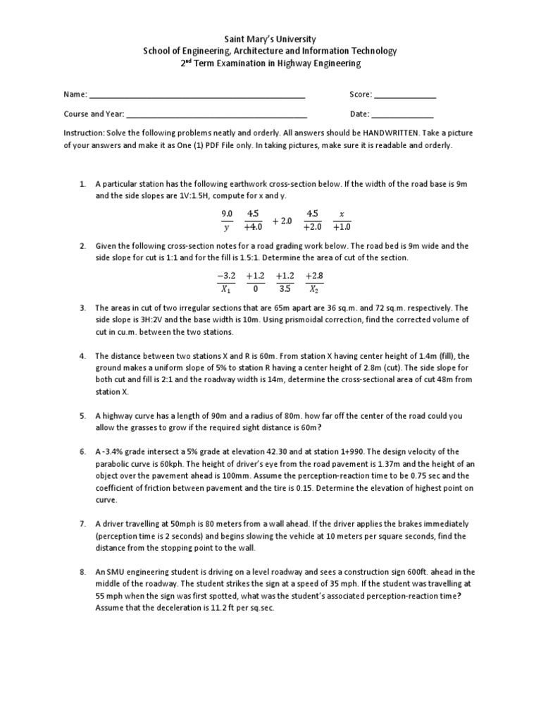 2nd Term Exam | PDF | Transportation Engineering | Transport