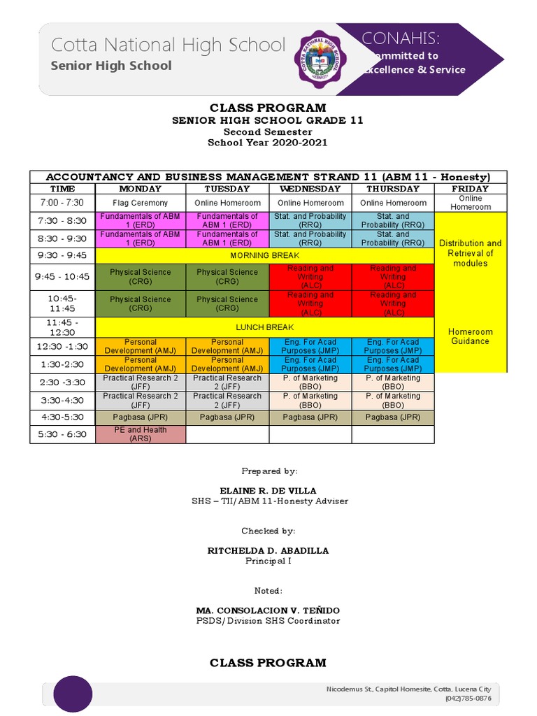Class Program 2020 2021 2nd Sem | PDF | Schools | Educational Institutions