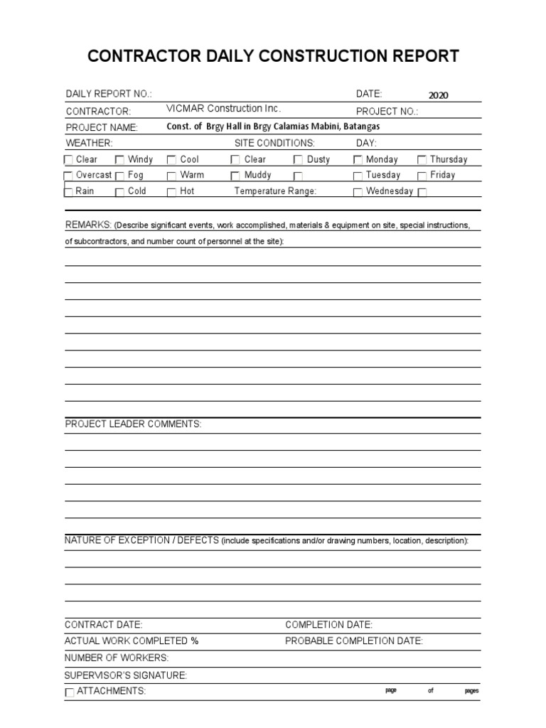 Contractor Daily Construction Report DEC13 | PDF | Clouds, Fog And ...