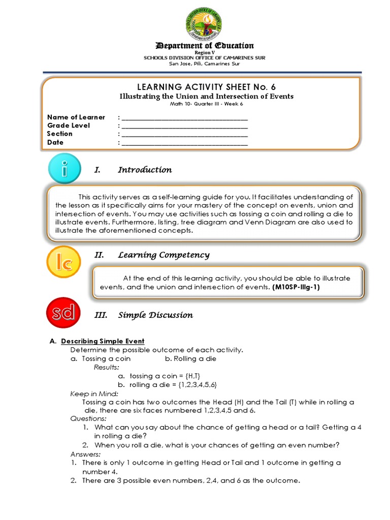 Learning Activity Sheet No. 6: Department of Education | PDF ...