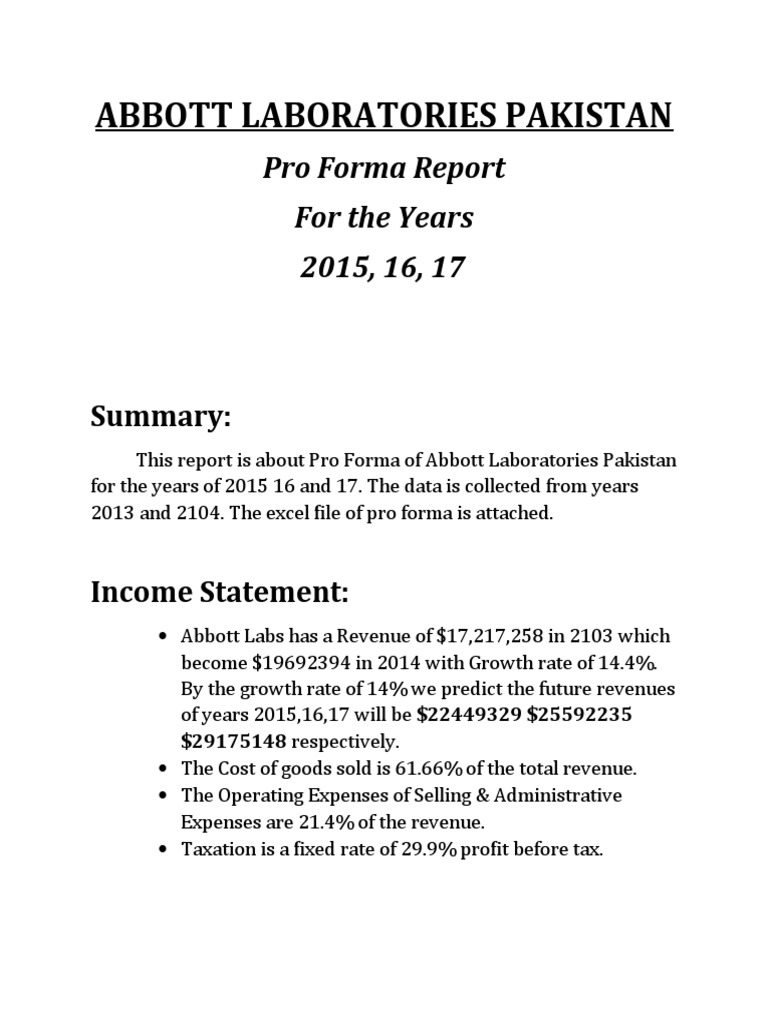 Abbott Laboratories Pakistan: Pro Forma Report For The Years 2015, 16 ...