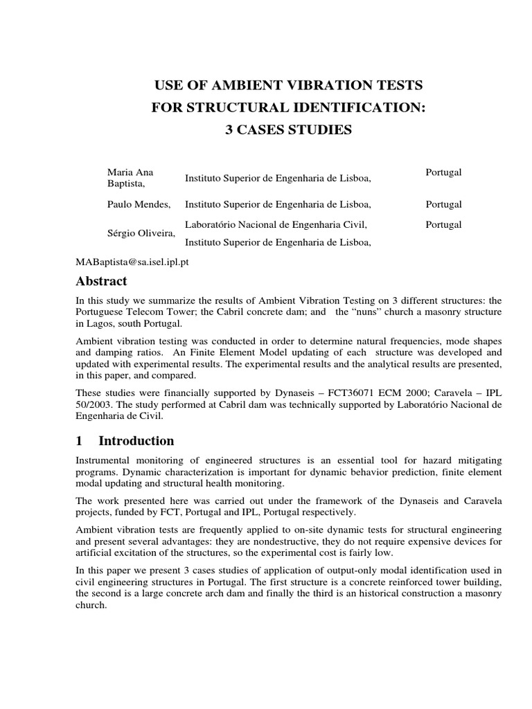 Use of Ambient Vibration Tests For Structural Identification: 3 Cases ...