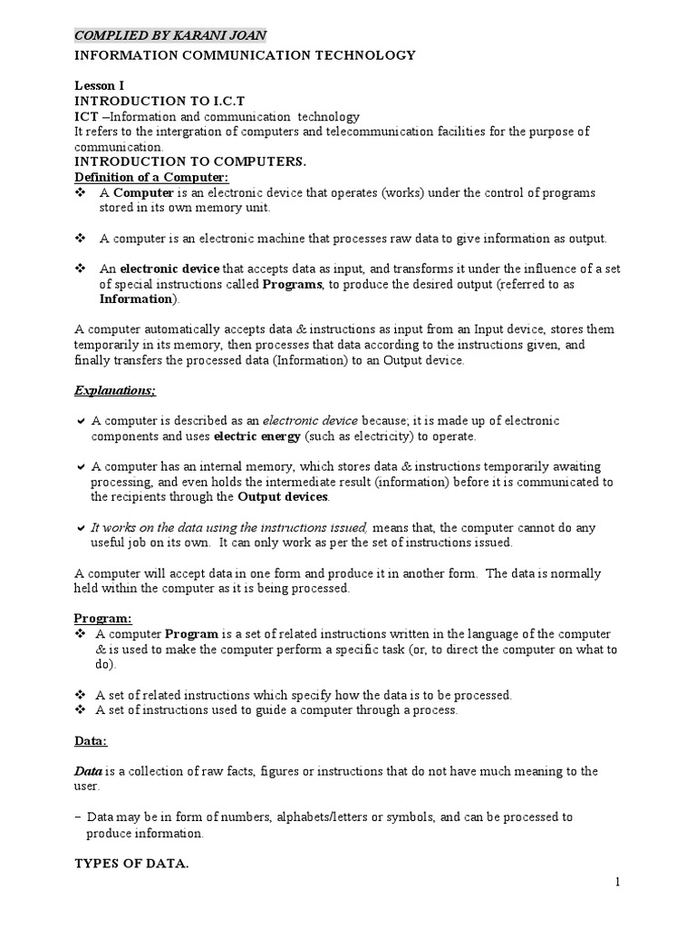 Ict Notes-1 | PDF | Microcomputers | Personal Computers